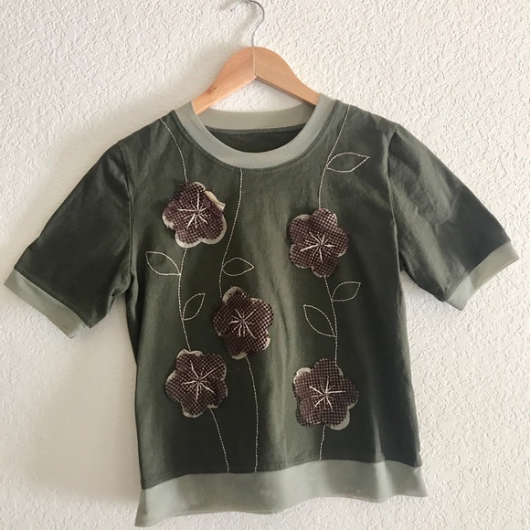 Tops | Green Floral Embroidered Top | Poshmark